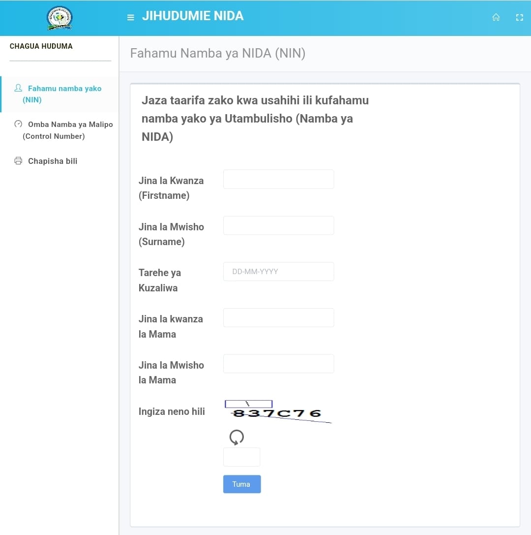 Namba Ya NIDA Online: Retrieve Your NIDA Number (NIN)