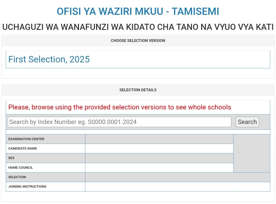 TAMISEMI Form Five Selection Online PDF Download 2026/2027